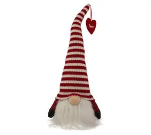 NORTHLIGHT Lit Red & White Striped Hat Valentin E's Day Gnome - One-color