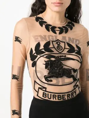 Burberry Embroidered Stretch Tulle Bodysuit
