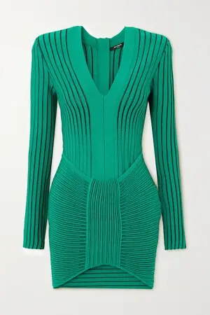 Balmain Metallic Ribbed-knit Mini Dress Blue