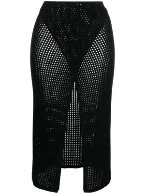 ANDREĀDAMO Slit-open Crochet Knit Midi Skirt - Black