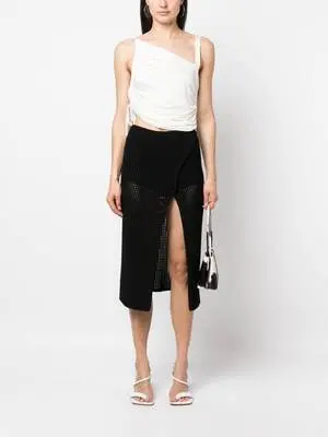 ANDREĀDAMO Slit-open Crochet Knit Midi Skirt - Black