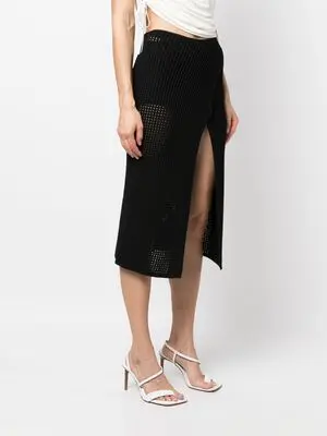 ANDREĀDAMO Slit-open Crochet Knit Midi Skirt - Black