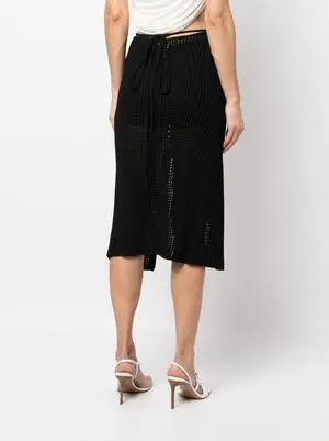 ANDREĀDAMO Slit-open Crochet Knit Midi Skirt - Black