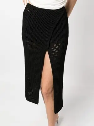 ANDREĀDAMO Slit-open Crochet Knit Midi Skirt - Black