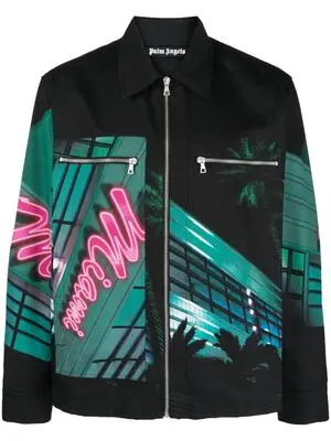 Palm Angels Miami-print Cotton Jacket - Black