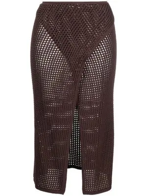 ANDREĀDAMO Crochet-knit Midi Skirt - Brown