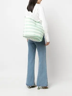 Casadei Stripe-pattern Leather Tote Bag - Green
