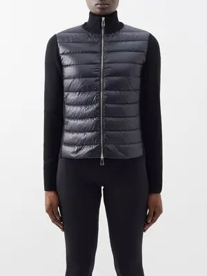 Moncler Moncler - Knitted-sleeve Quilted Down Jacket - Womens - Black - One-color