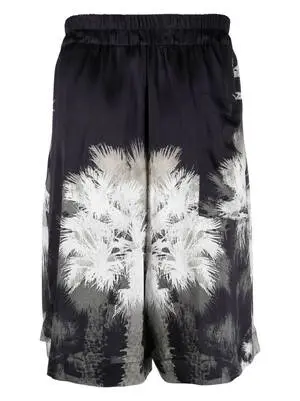 LANEUS Palm-tree Print Shorts - Black