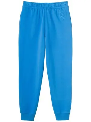 Burberry Embroidered-letter Motif Cotton Track Pants - Blue