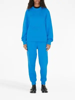 Burberry Embroidered-letter Motif Cotton Track Pants - Blue