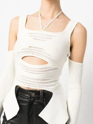 ANDREĀDAMO Cut-out Ribbed Knit Top