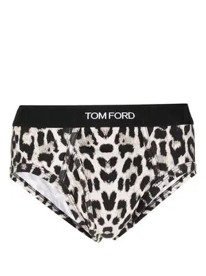 TOM FORD Cheetah-print Logo-waistband Briefs - Neutrals