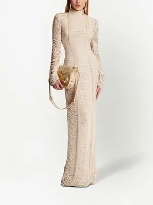 Balmain Macramé Long-sleeve Maxi Dress