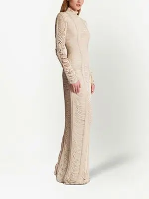 Balmain Macramé Long-sleeve Maxi Dress