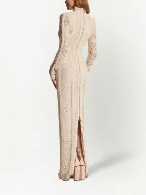 Balmain Macramé Long-sleeve Maxi Dress