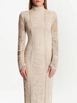 Balmain Macramé Long-sleeve Maxi Dress