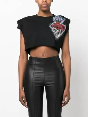 Philipp Plein Love Tattoo Cropped T-shirt - Black