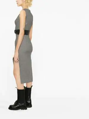 Alexander McQueen Houndstooth Asymmetric Midi Dress - Black