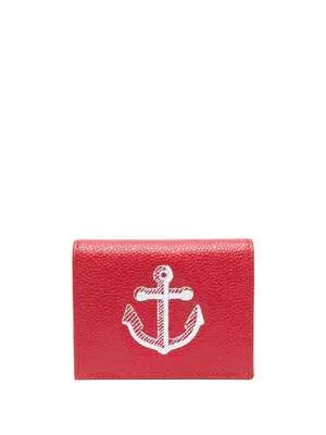 Thom Browne Anchor-embroidered Leather Cardholder - Red
