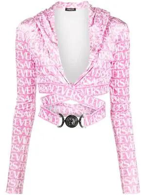 Versace All-over Velvet Cropped Hoodie