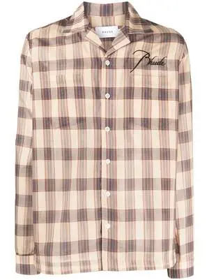 Rhude Logo-embroidered Checked Shirt - Neutrals