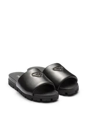 Prada Logo Plaque Brushed Leather Slides