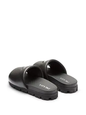 Prada Logo Plaque Brushed Leather Slides