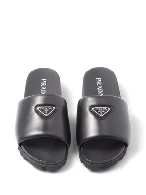 Prada Logo Plaque Brushed Leather Slides