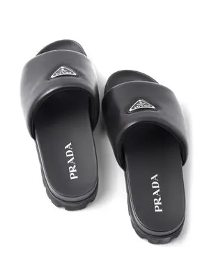 Prada Logo Plaque Brushed Leather Slides