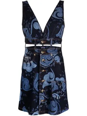 Versace Cut-out Denim Dress - Blue