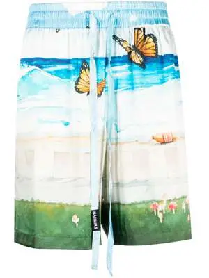 NAHMIAS Butterfly Beach Silk Shorts - Blue