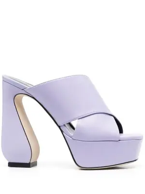 SERGIO ROSSI 130mm Platform Leather Sandals - Purple