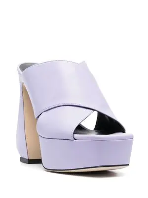 SERGIO ROSSI 130mm Platform Leather Sandals - Purple