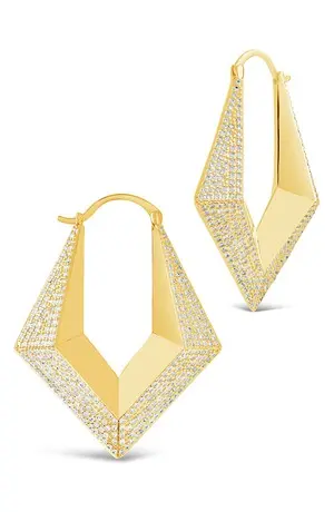 Sterling Forever Charlize Pavé Hoop Earrings Gold
