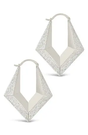 Sterling Forever Charlize Pavé Hoop Earrings - Silver