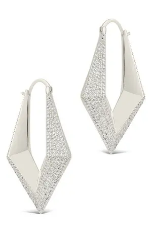 Sterling Forever Charlize Pavé Hoop Earrings - Silver