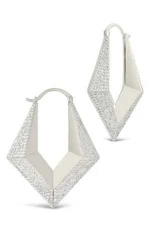 Sterling Forever Charlize Pavé Hoop Earrings - Silver