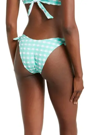 VITAMIN A® Lou Gingham Side Tie Bikini Bottoms - Seafoam Pucker Gingham