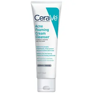 Cerave Acne Foaming Cream Cleanser, Acne Treatment Face Wash With 4% Benzoyl Peroxide And Niacinamide - One-color