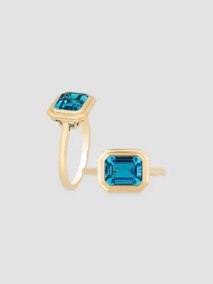 Goshwara Manhattan 18k Yellow Gold & London Topaz Ring - Blue