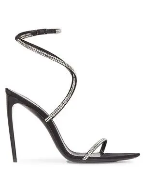Saint Laurent Women's Georgia Sandals In Crepe Satin With Rhinestones - Nero Crystal  Nero Crystal