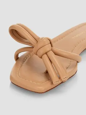 LOEFFLER RANDALL Hadley Leather Bow Flat Sandals - Dune