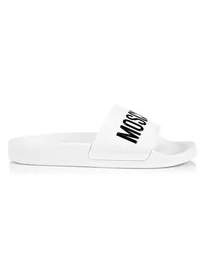 Moschino Men's Mule PVC Logo Pool Slides - Nero  Bianco