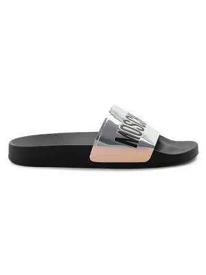 Moschino Men's Mule PVC Logo Pool Slides - Nero  Neutral