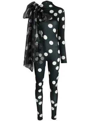 ATU BODY COUTURE Bow-detail Polka-dot Jumpsuit - Black