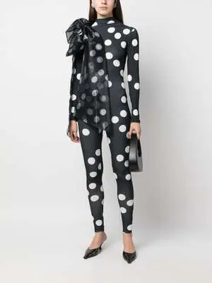 ATU BODY COUTURE Bow-detail Polka-dot Jumpsuit - Black