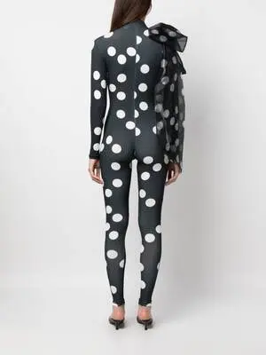 ATU BODY COUTURE Bow-detail Polka-dot Jumpsuit - Black