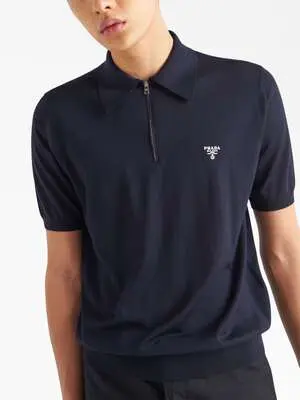 Prada Half-Zip Wool Polo Shirt - Blue | Editorialist