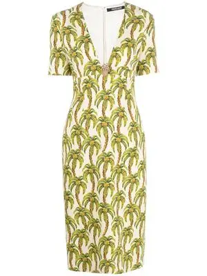 Roberto Cavalli Palm Tree-print Midi Dress